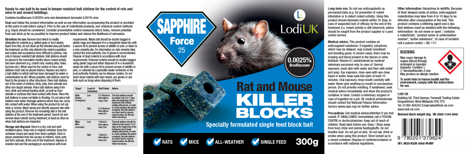 Sapphire Blocks 25 Brodifacoum Bait Blocks