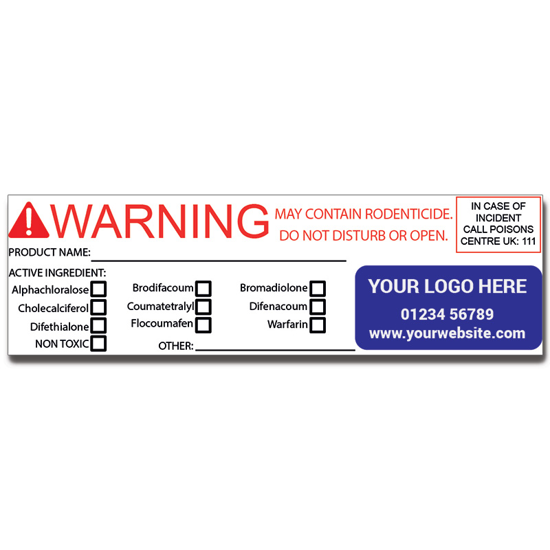 Warning Rodenticides Sticky Labels CUSTOMISED