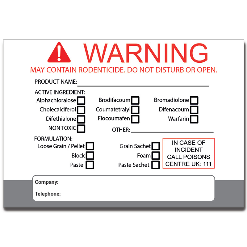 Warning Rodenticides Sticky Labels